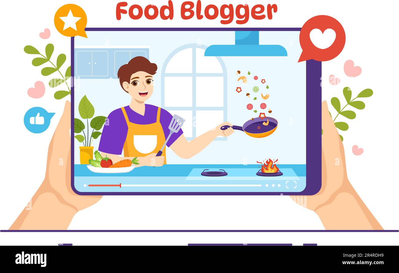 Food Blogger Vector Illustration with Influencer Review and Share it on ...