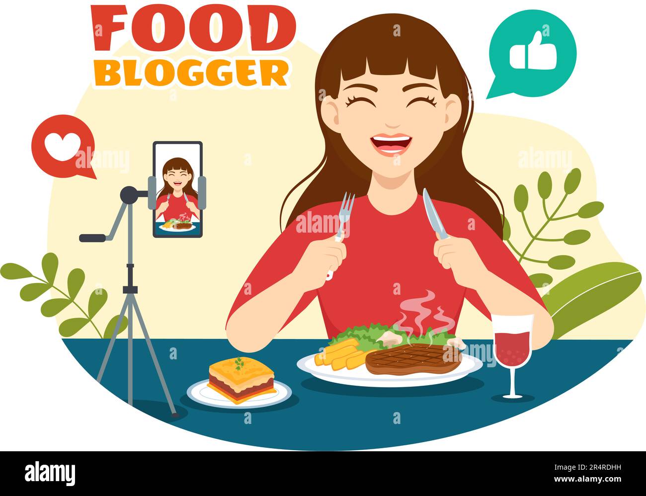 Food Blogger Vector Illustration with Influencer Review and Share it on ...