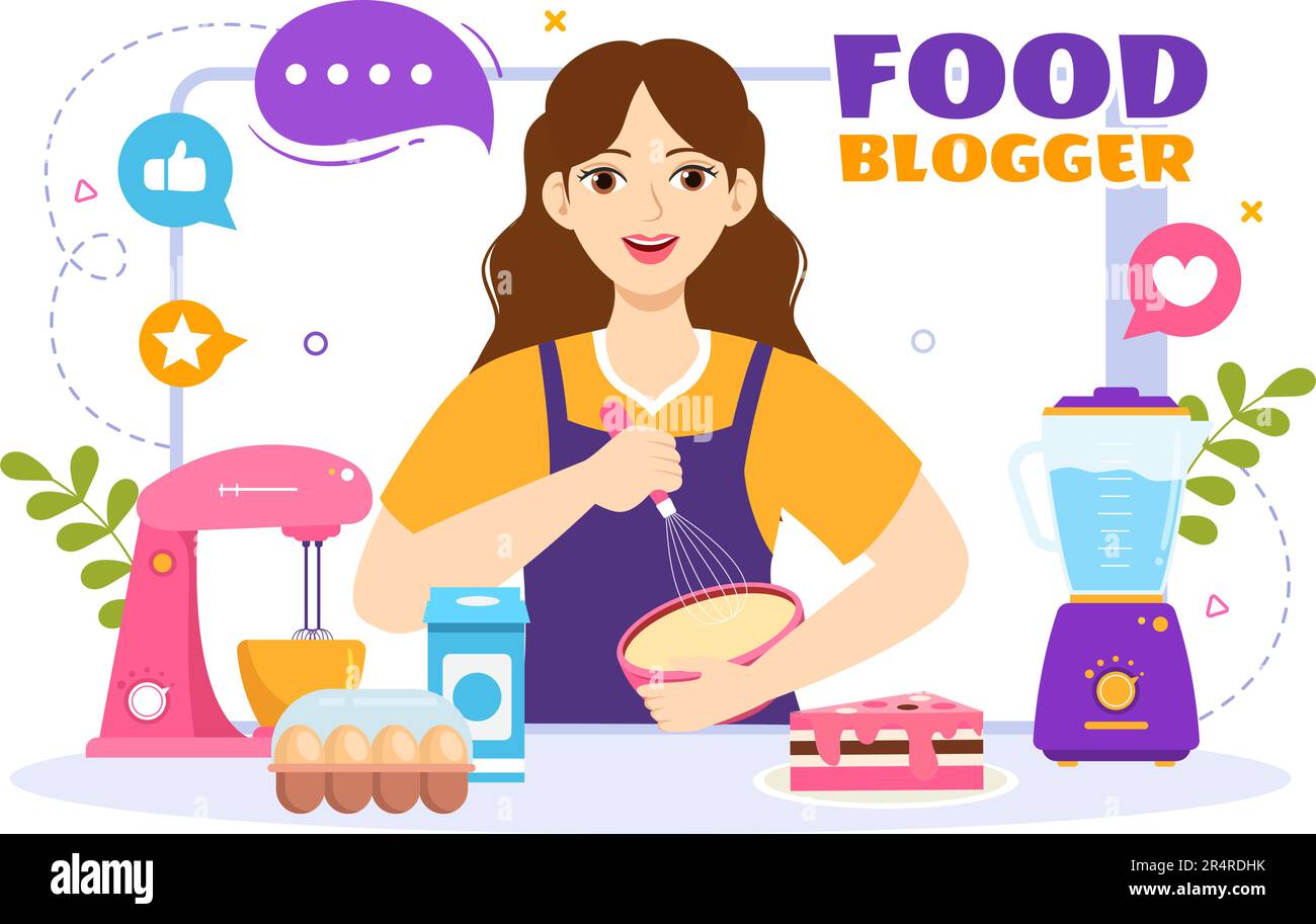 Food Blogger Vector Illustration with Influencer Review and Share it on ...