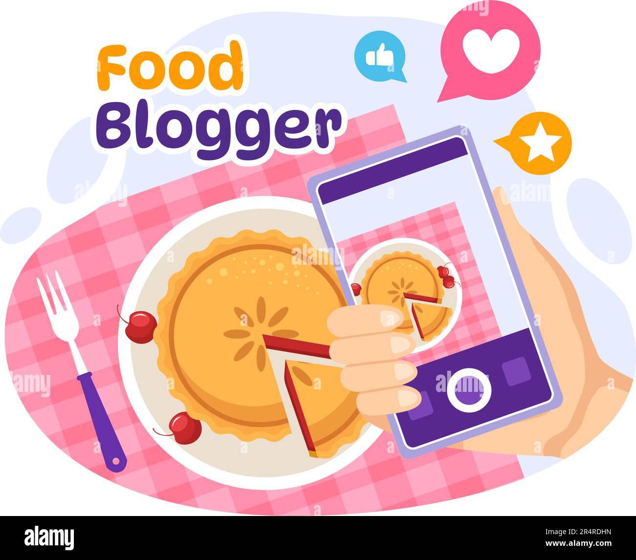 Food Blogger Vector Illustration with Influencer Review and Share it on the Blog in Flat Cartoon ...