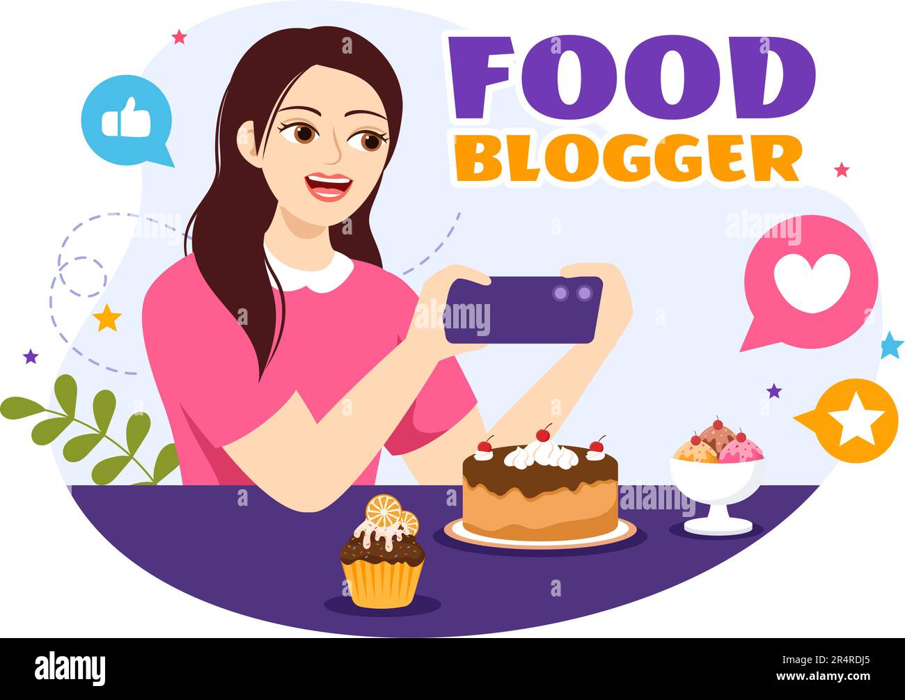 Food Blogger Vector Illustration with Influencer Review and Share it on ...
