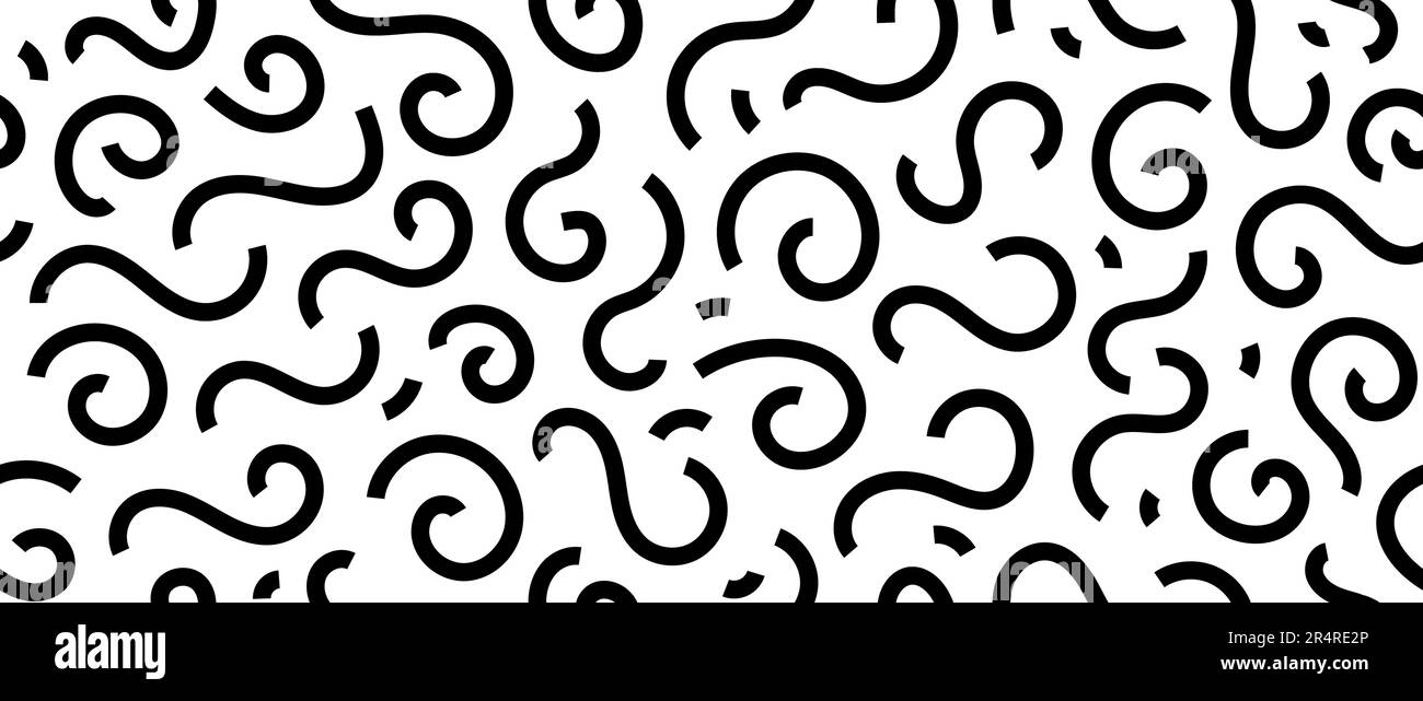 Abstract doodle lines seamless pattern. Black and white childish ...