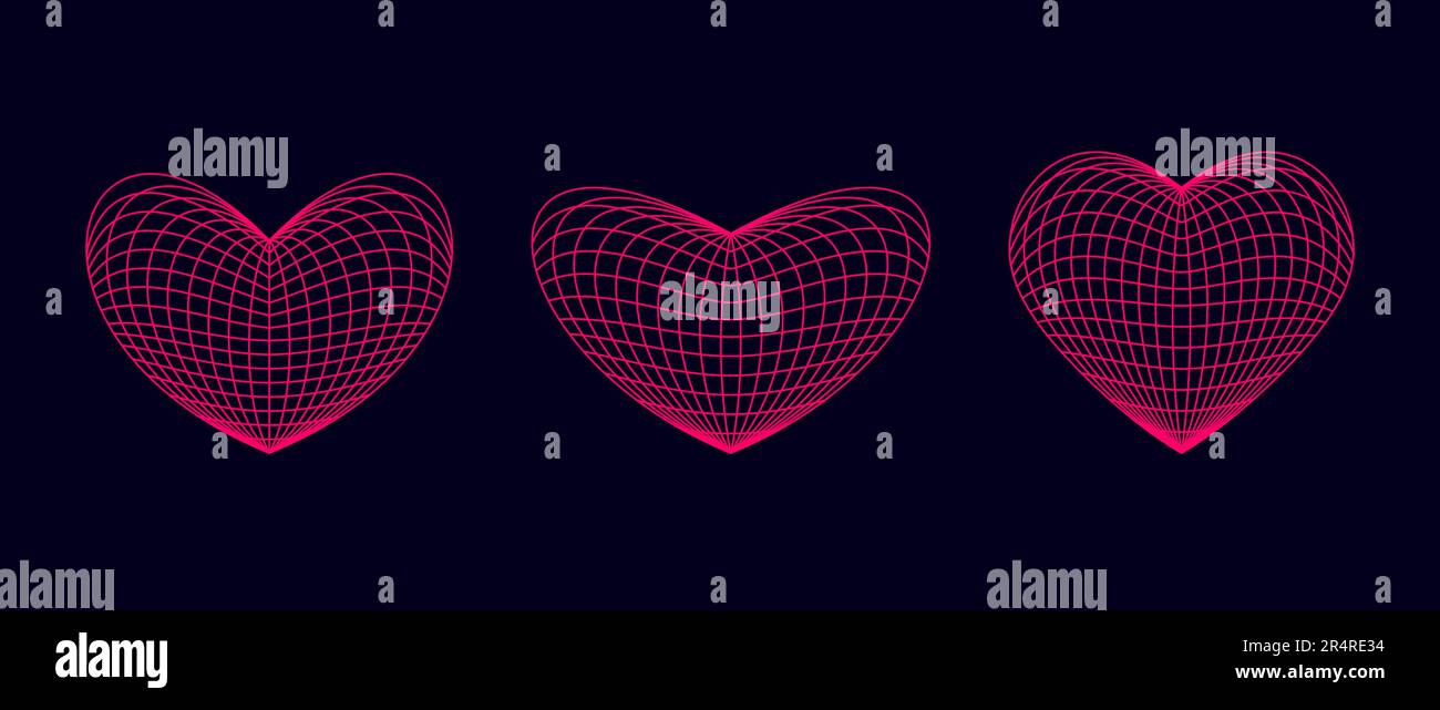 Pink wireframe heart shapes set. grids. Grid design element. Love or cardiology concept for ...