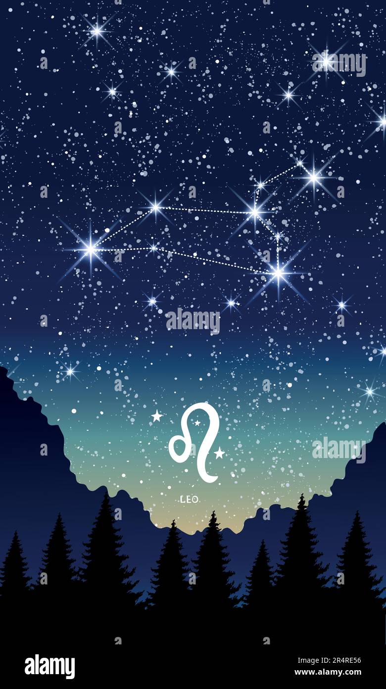 Leo zodiac sign, horoscope constellation in the night sky, vertical ...