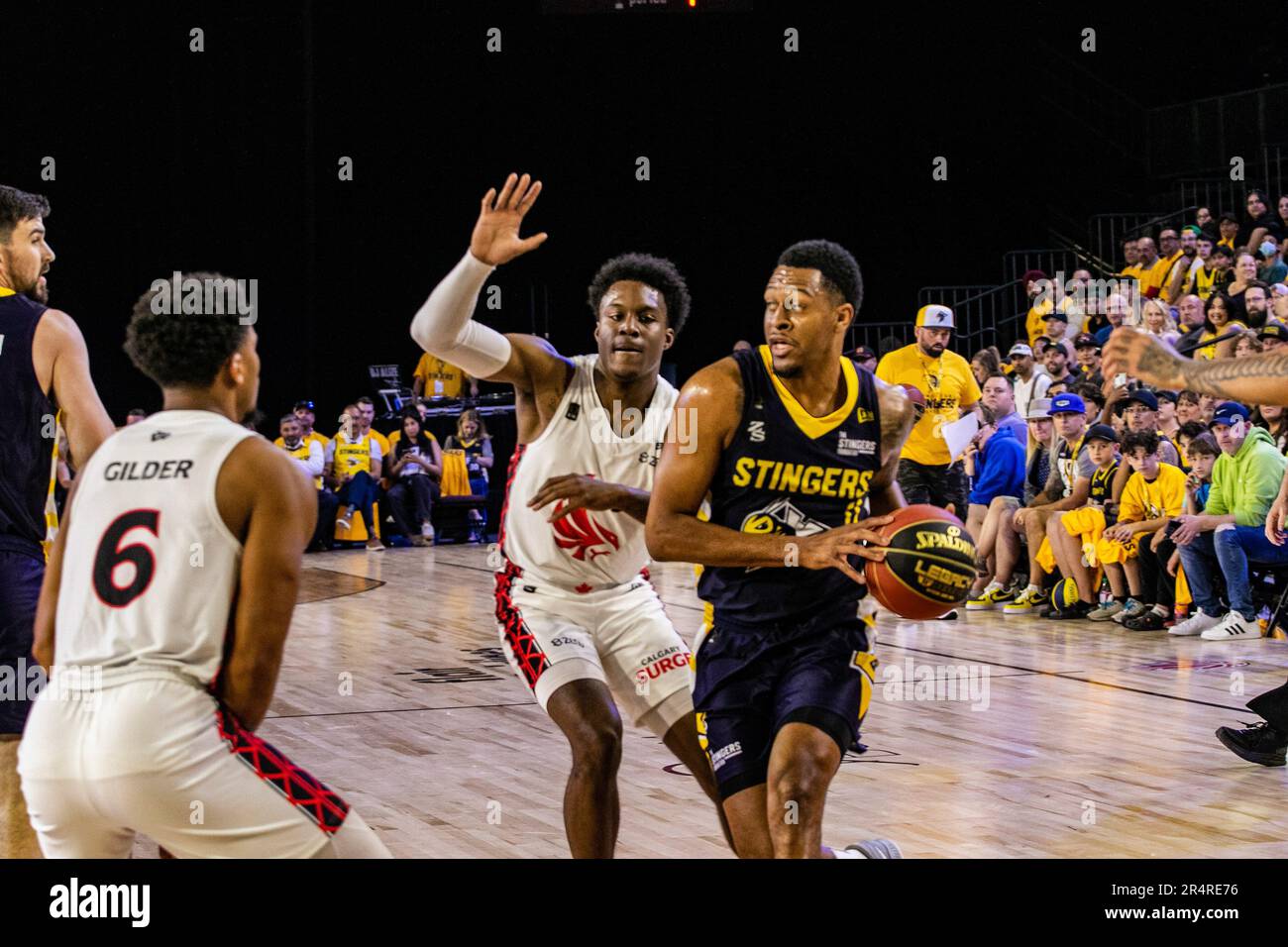 Edmonton, Canada. 28th May, 2023. Edmonton's (11) Nick Hornsby splits Calgary defence during the ...