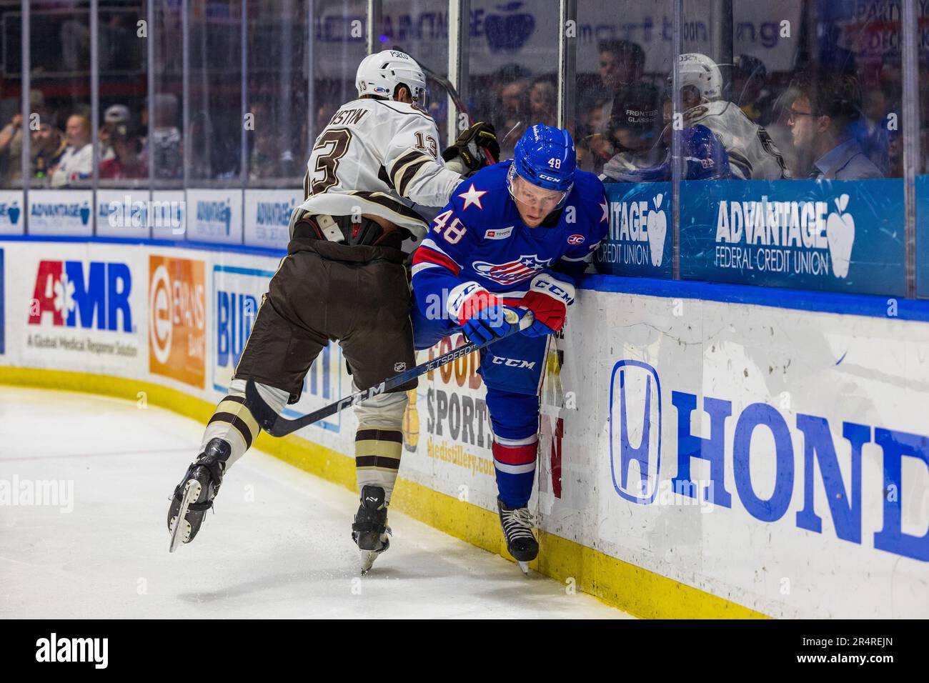 May 29, 2023: Rochester Americans defenseman Zach Metsa (48) takes a ...
