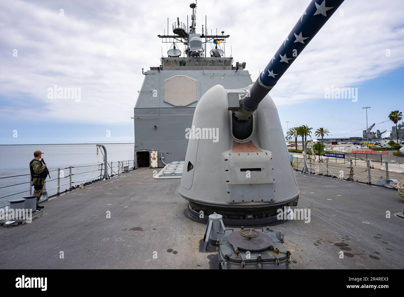 Security Guard on the deck of the Navy Ship USS PRINCETON (CG-59 Stock ...