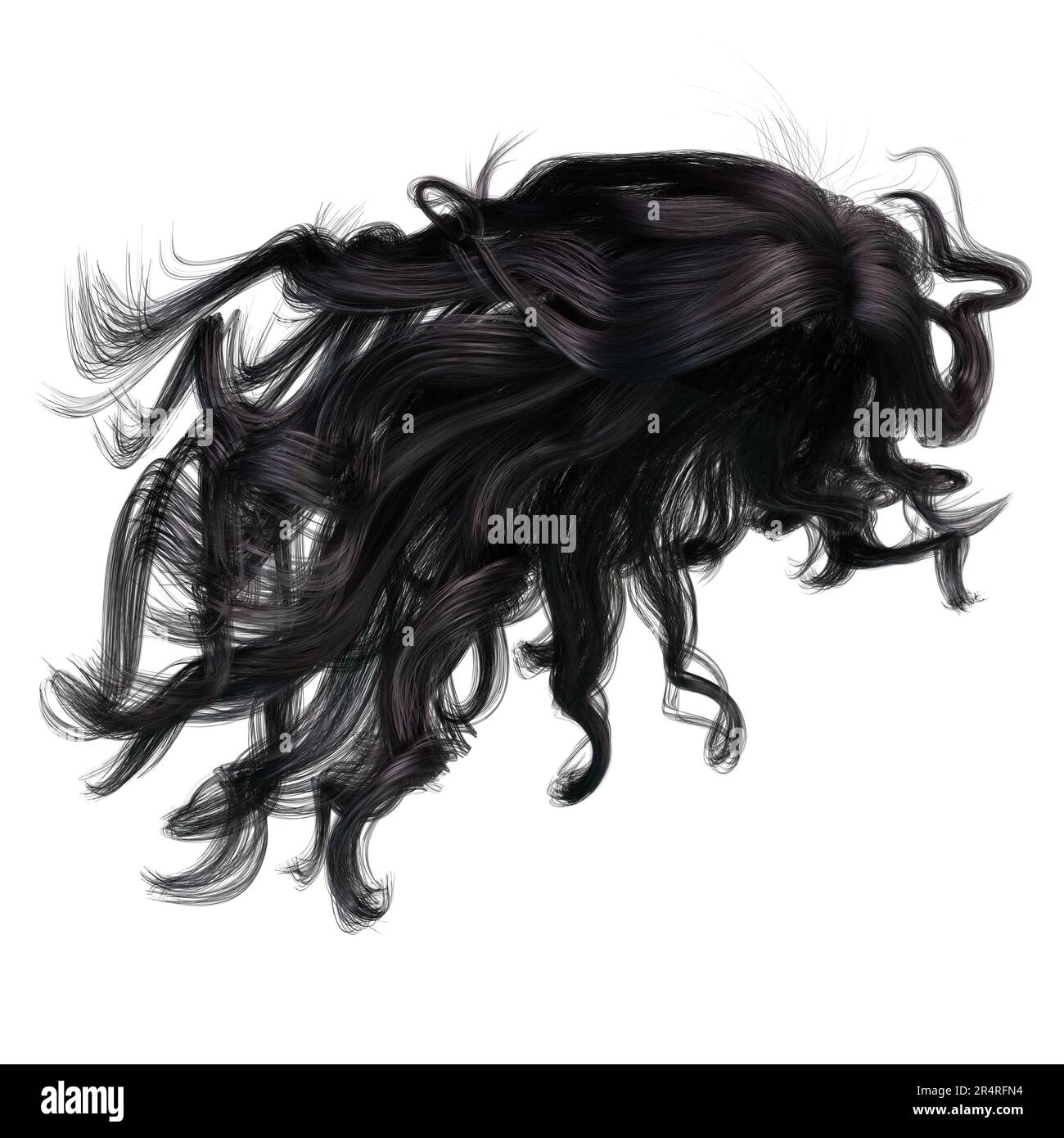 Windblown long wavy hair on isolated white background, 3D Illustration ...