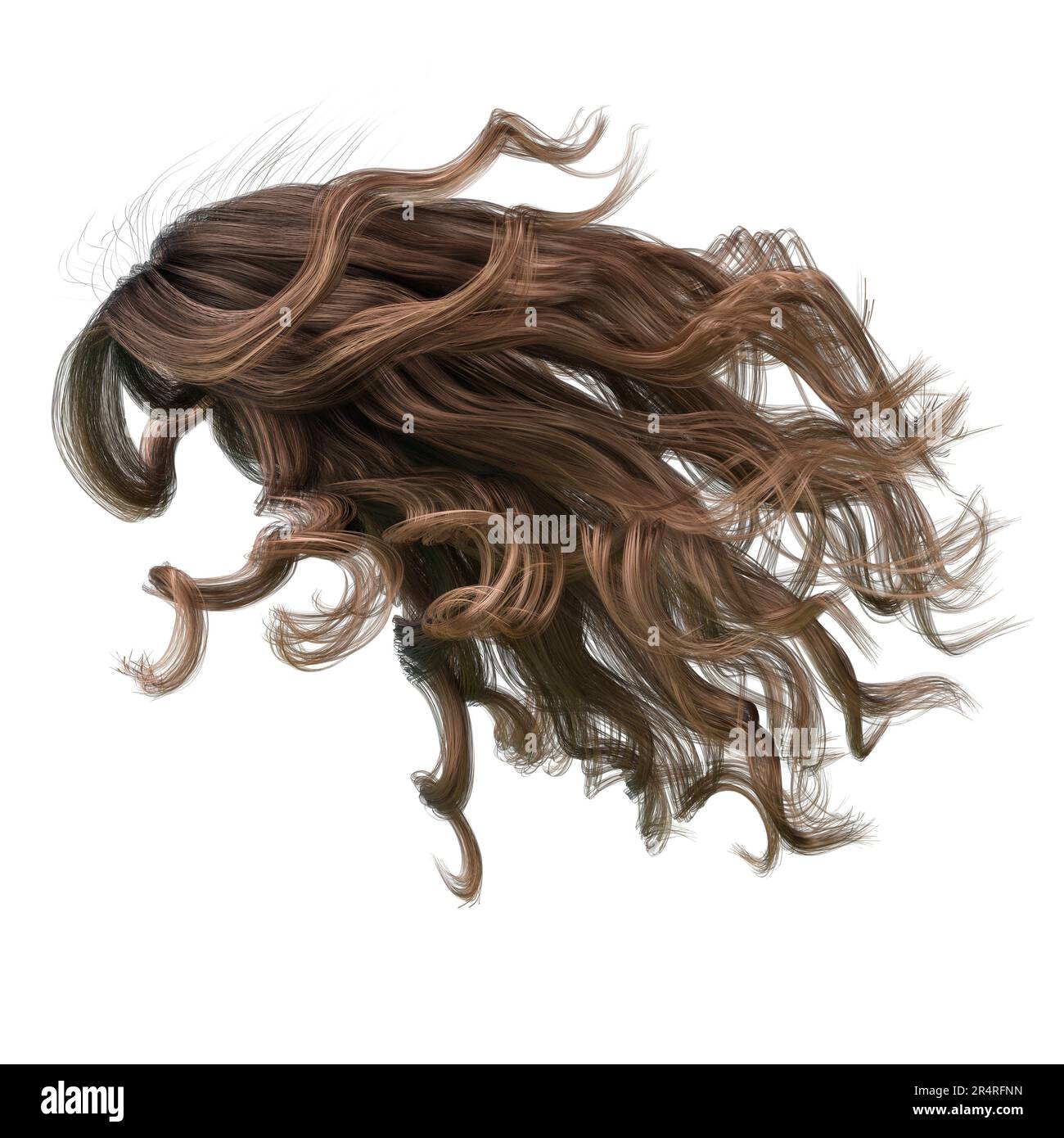 Windblown long wavy hair on isolated white background, 3D Illustration ...