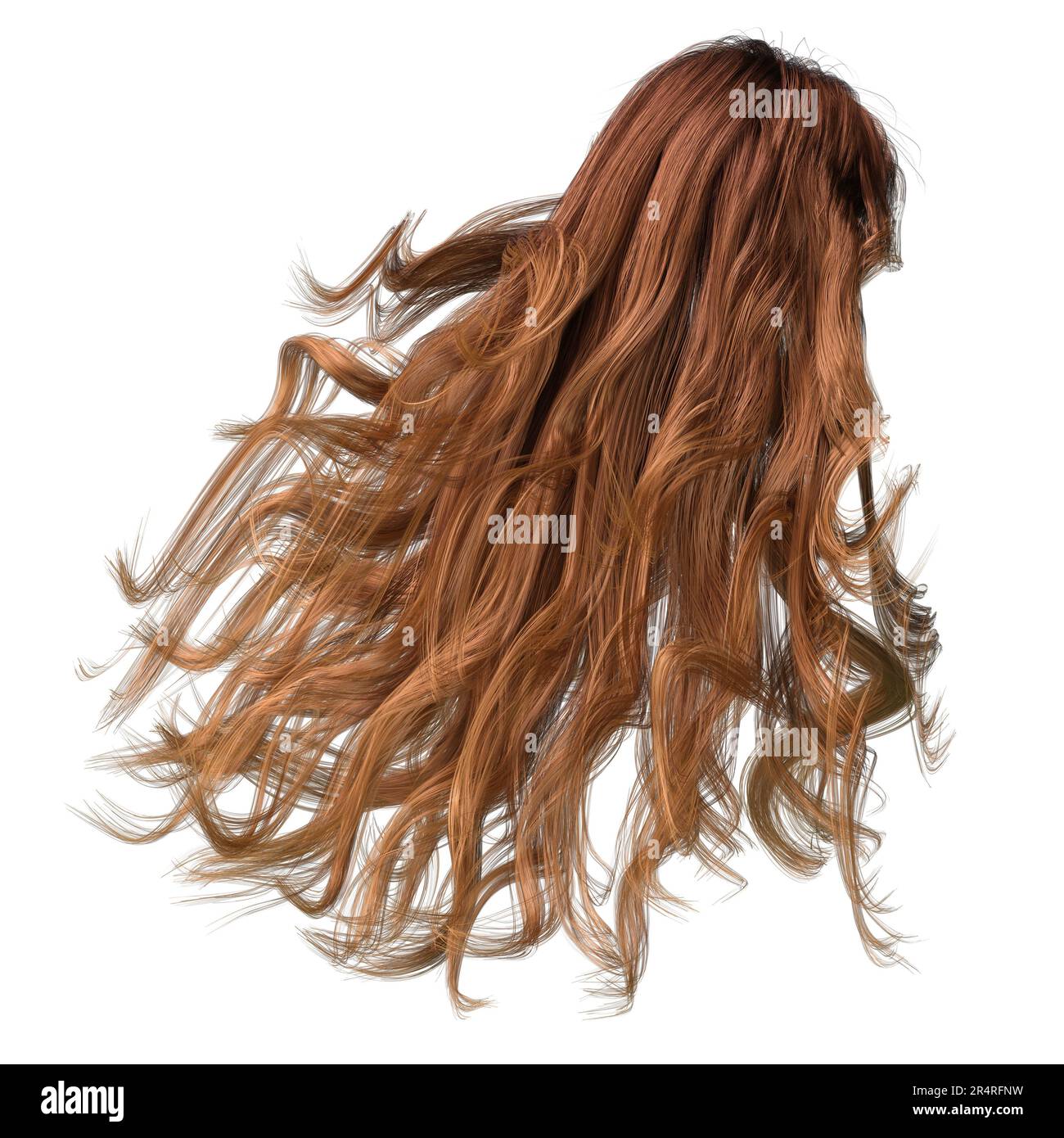 Windblown long wavy hair on isolated white background, 3D Illustration ...