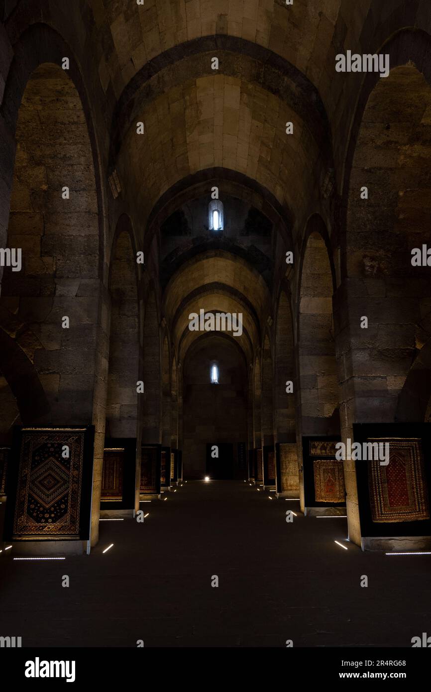 Barrel-vaulted central hall of the Sultanhanı Caravanserai, built by ...