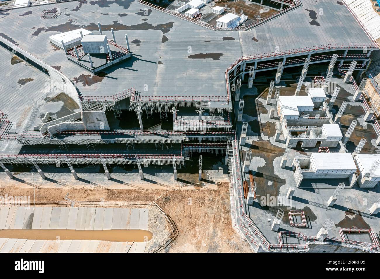 empty building site. construction work progress stop. aerial photo from ...