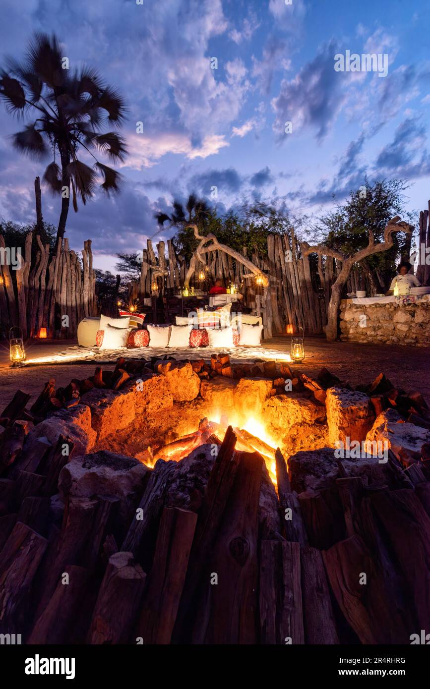 Luxurious outdoor dining in the boma at Onguma Game Reserve, Namibia ...