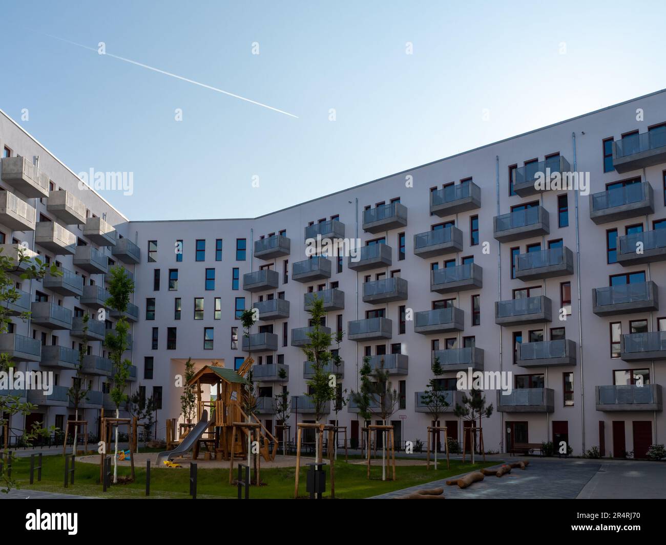 Yard area of a modern European residential complex, multi-storey ...