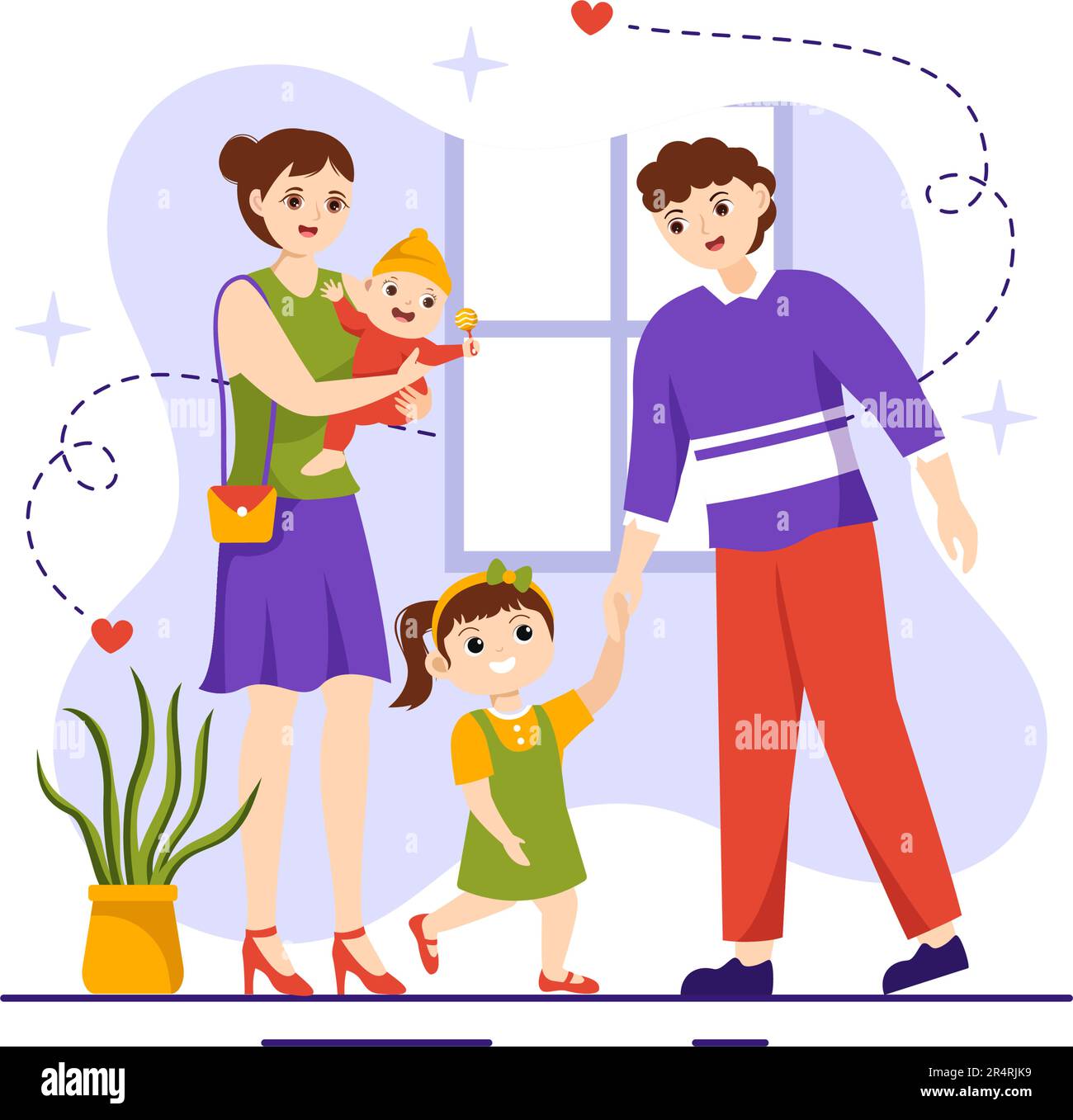 Family Values Vector Illustration of Mother, Father and Kids by Side ...