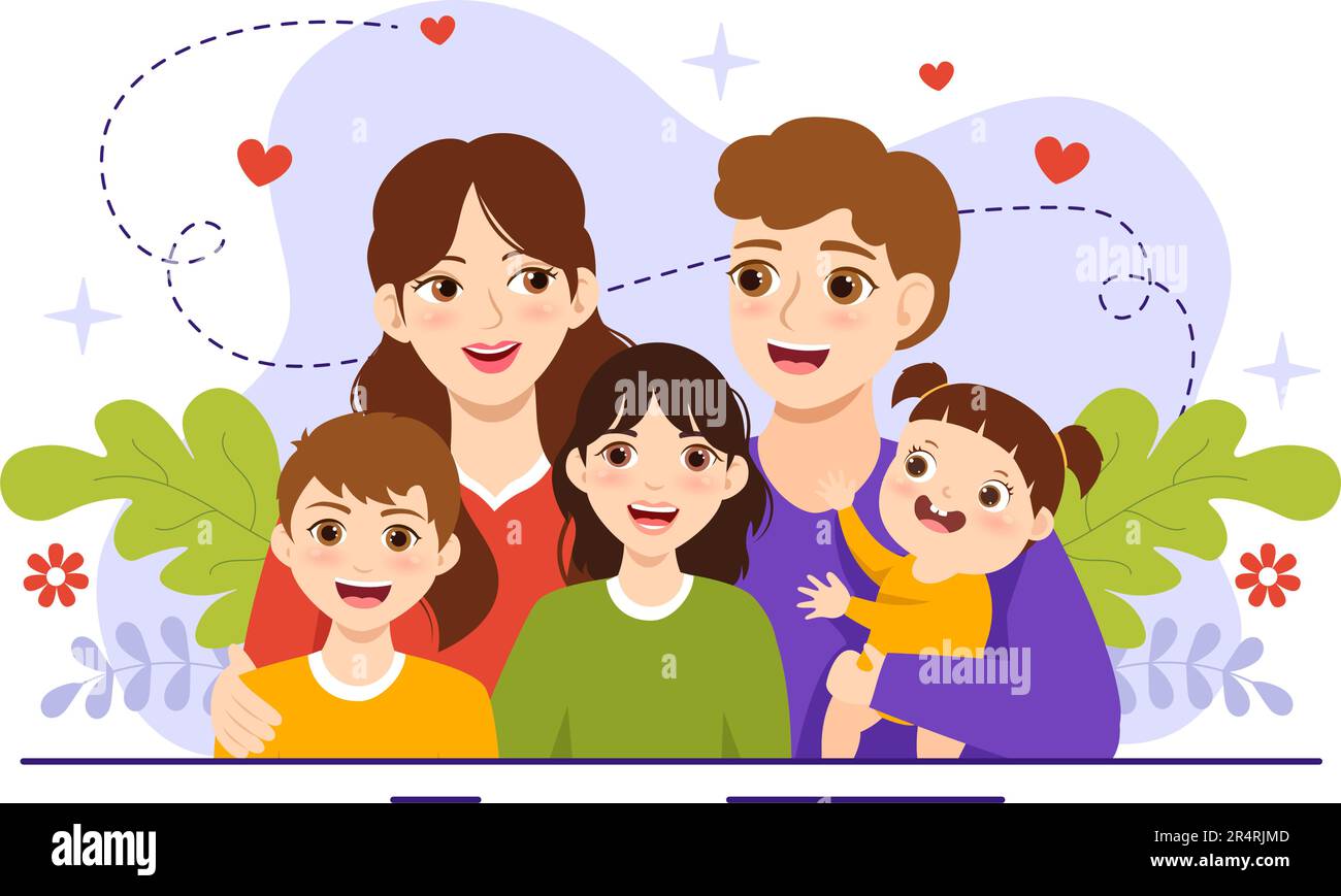 Family Values Vector Illustration of Mother, Father and Kids by Side ...