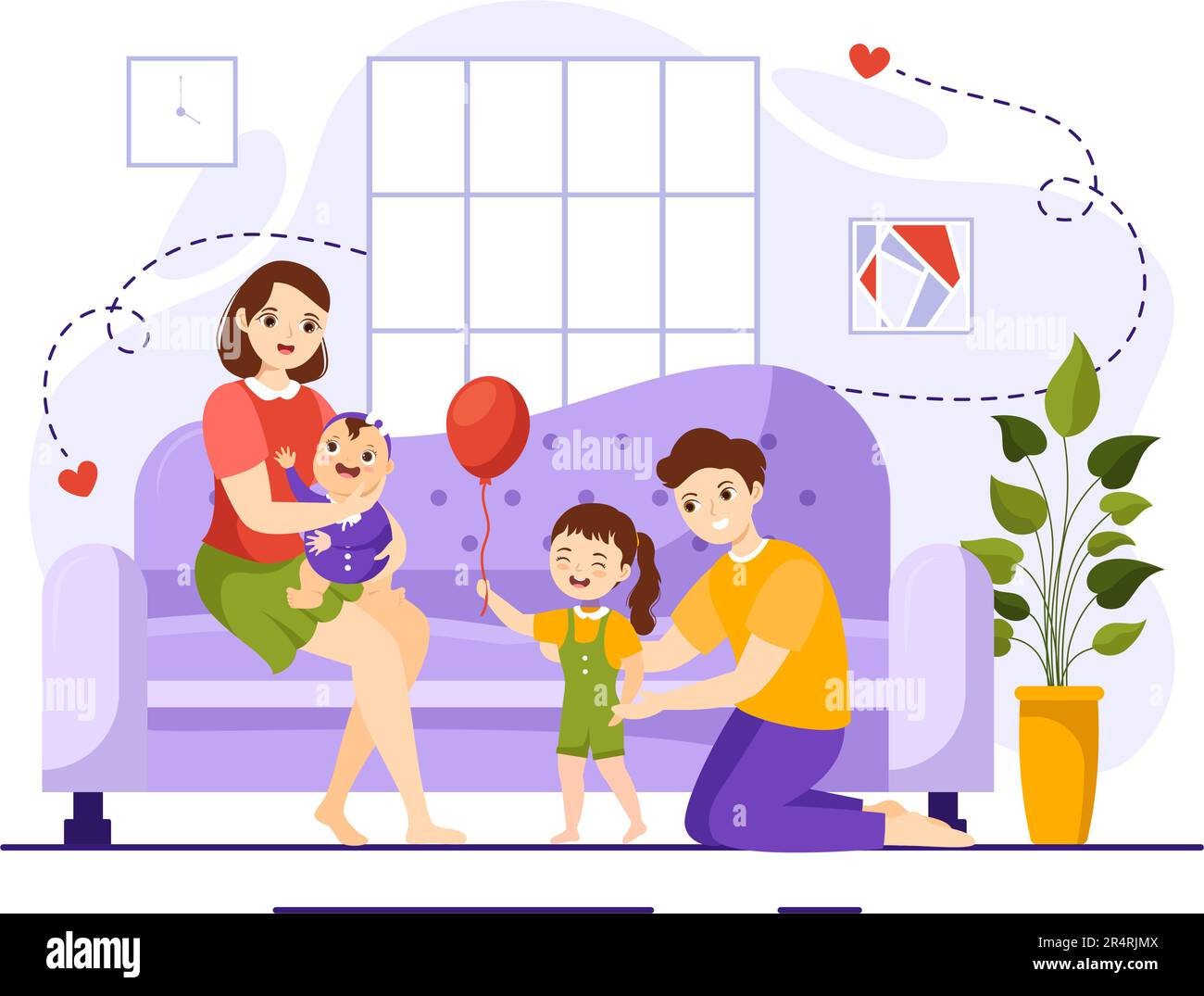 Family Values Vector Illustration of Mother, Father and Kids by Side ...