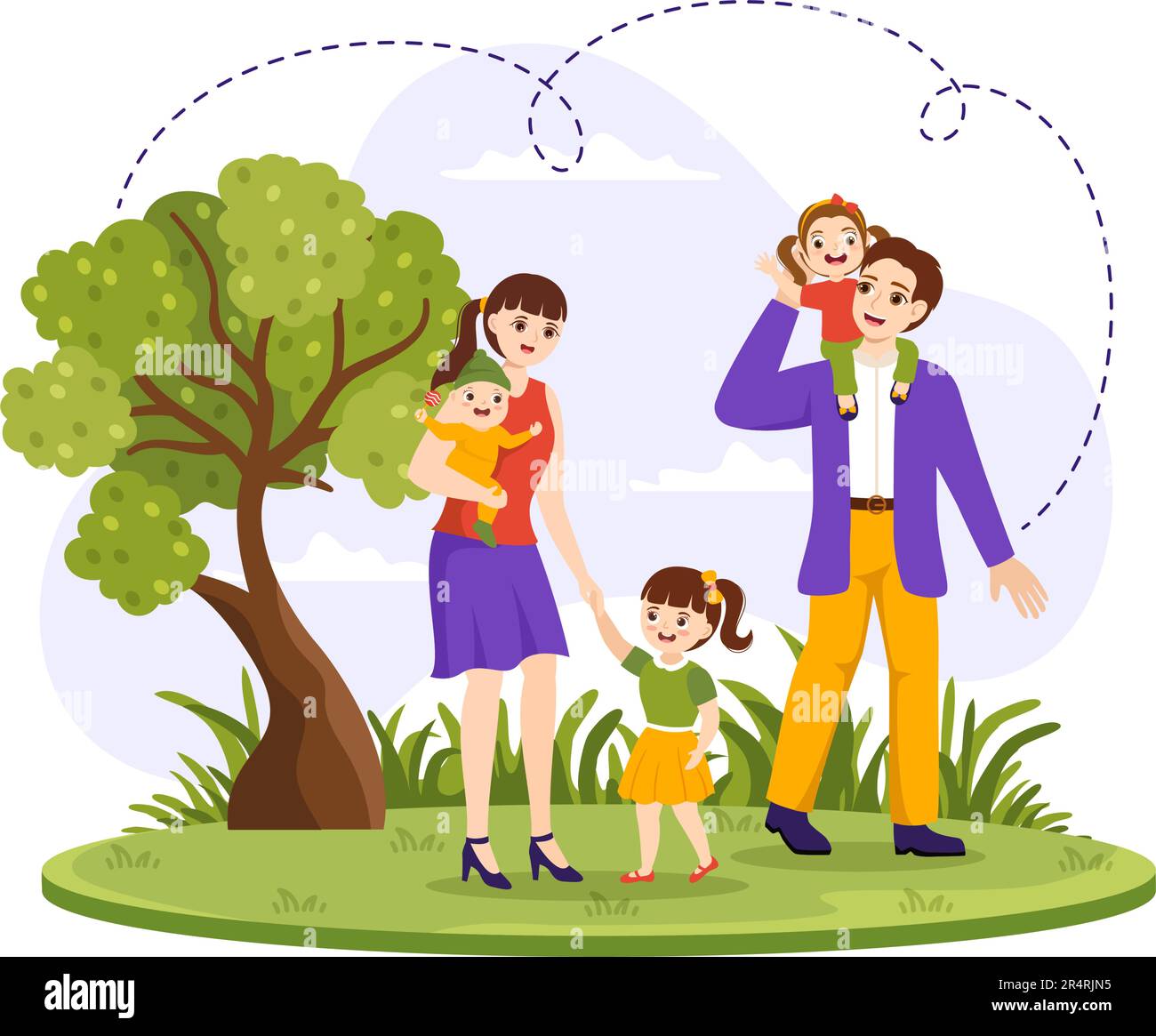 Family Values Vector Illustration of Mother, Father and Kids by Side ...