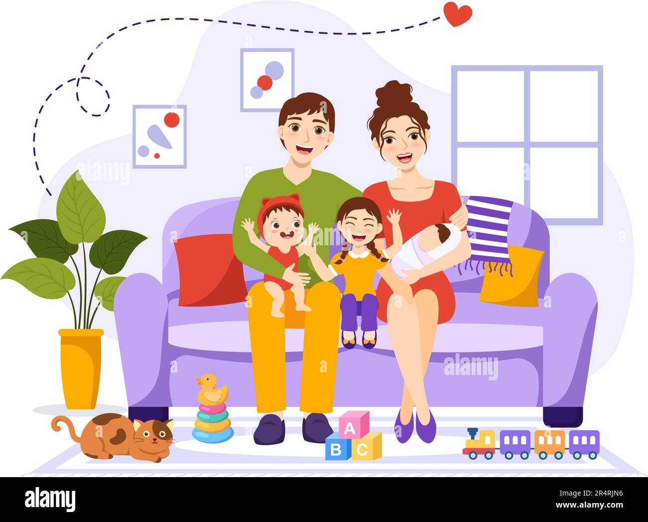 Family Values Vector Illustration of Mother, Father and Kids by Side ...