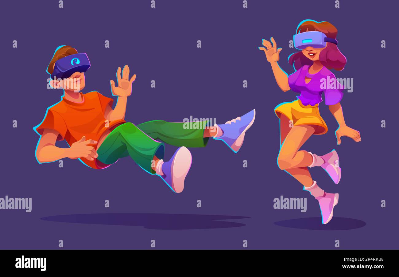 Metaverse game tech vector for man and girl character. Vr and p2e ...