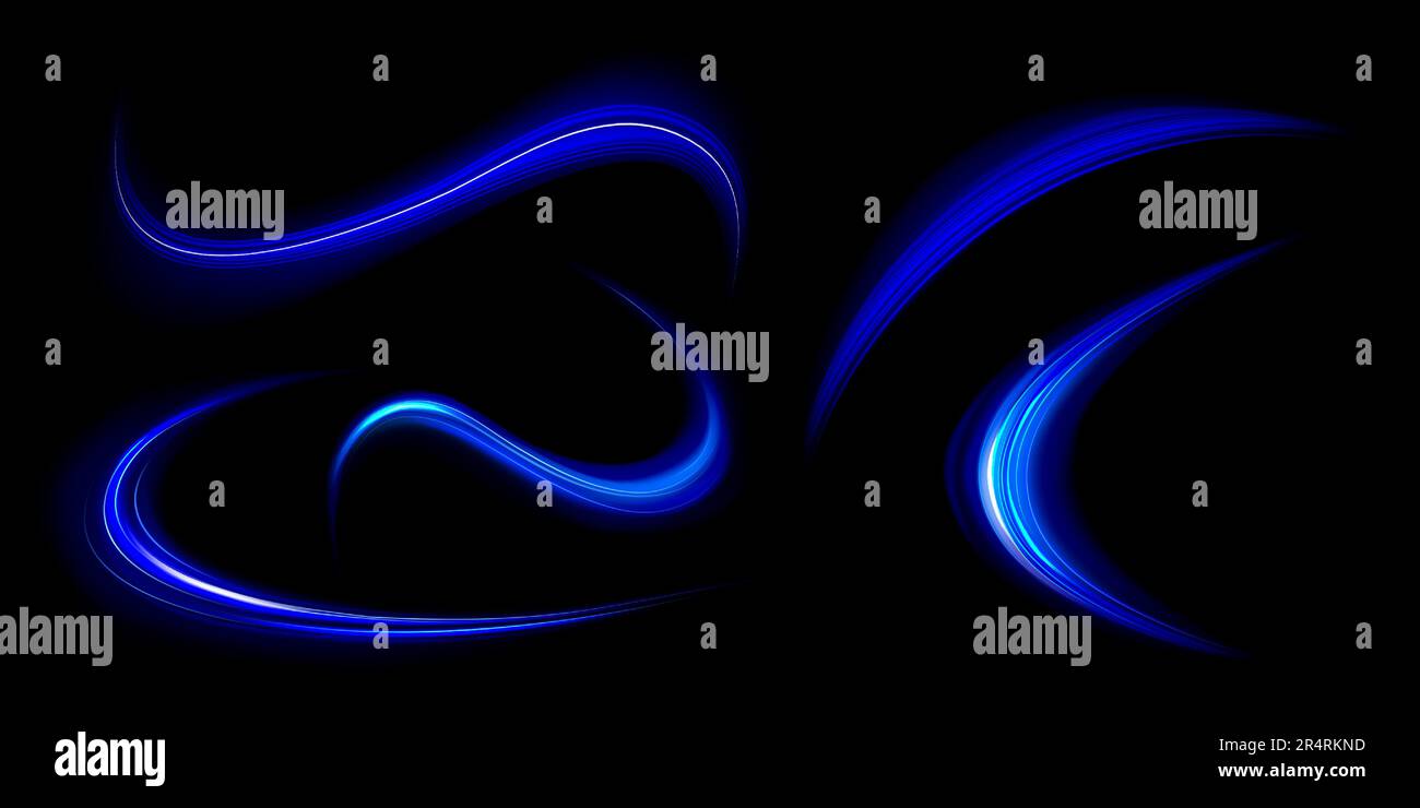 Neon light lines and swirls, speed motion glow effect. Abstract energy ...