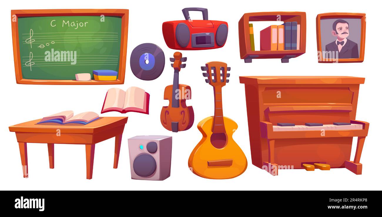Cartoon set of music classroom design elements isolated on white ...