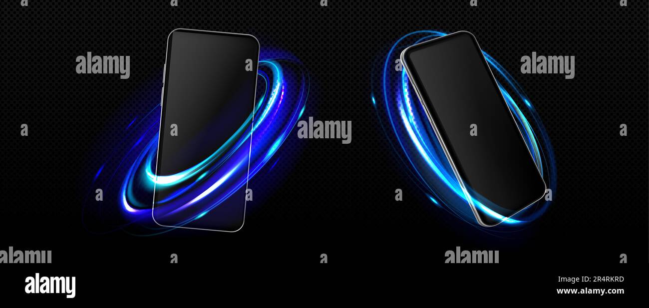 Phone with neon light glow effect. Mockup of smartphone with black ...