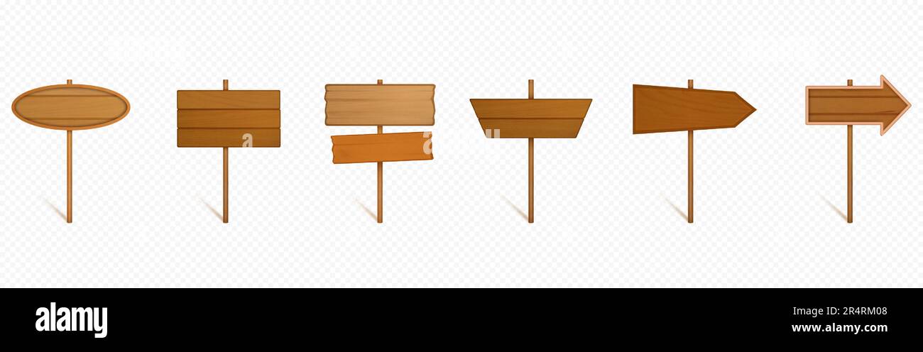 Realistic set of wooden signboards indicating direction. Vector ...