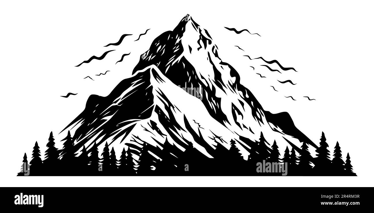 Mountain image. Hand drawn rocky peaks in flat style. Vector ...