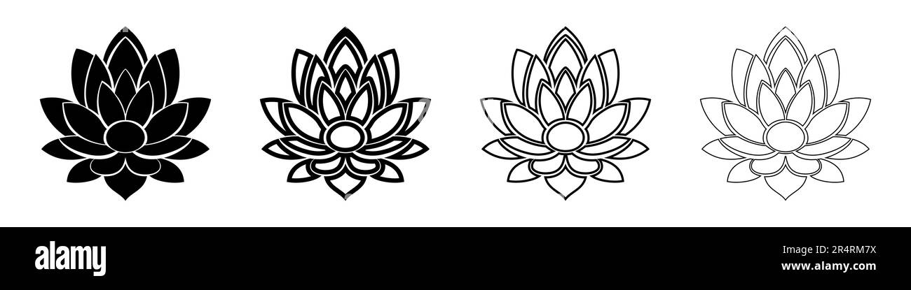 Lotus flower icons set. Black lotus flower icon isolated on white ...