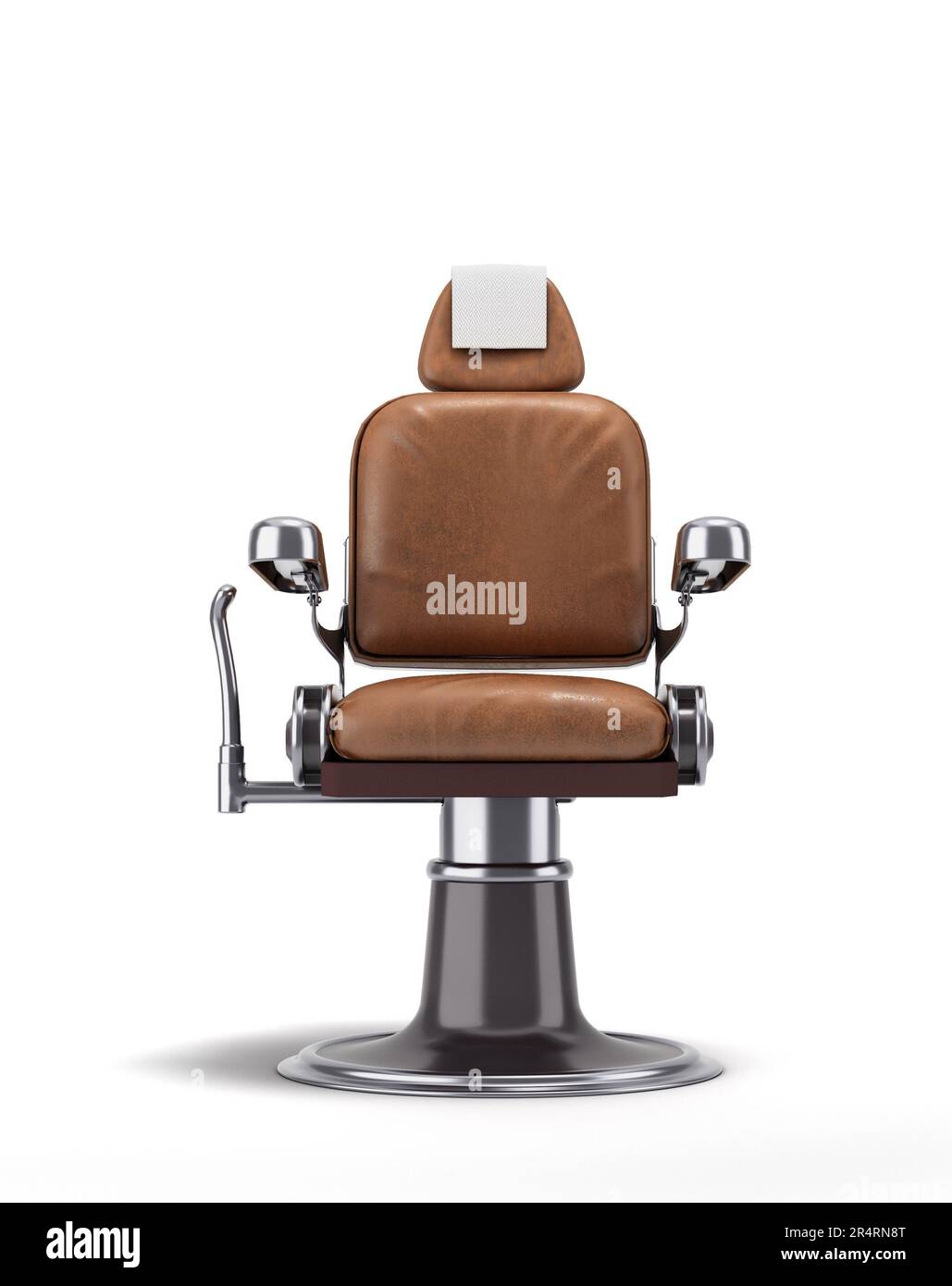 leather barber chair with chrome inserts front view 3d render on white ...