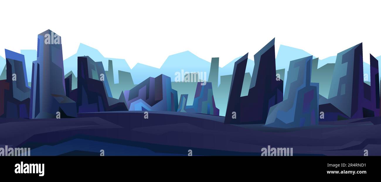 Rocks cliffs landscape. Night scenery in mountains. Seamless ...