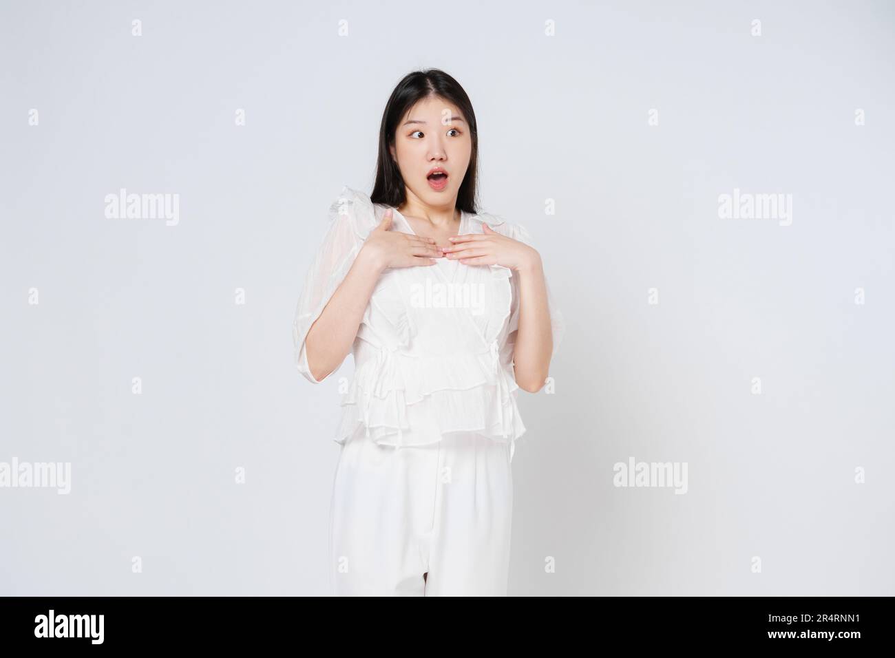 Surprised happy woman looking camera in excitement with happy and smile ...