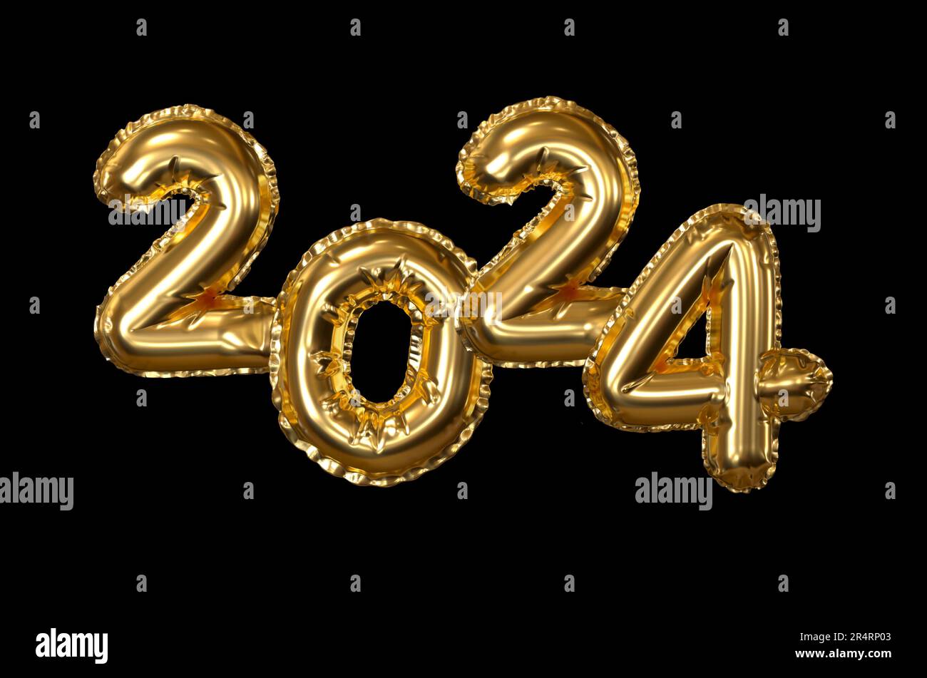2024 New Year. 3D illustration of numbers 2024. black background, gold ...