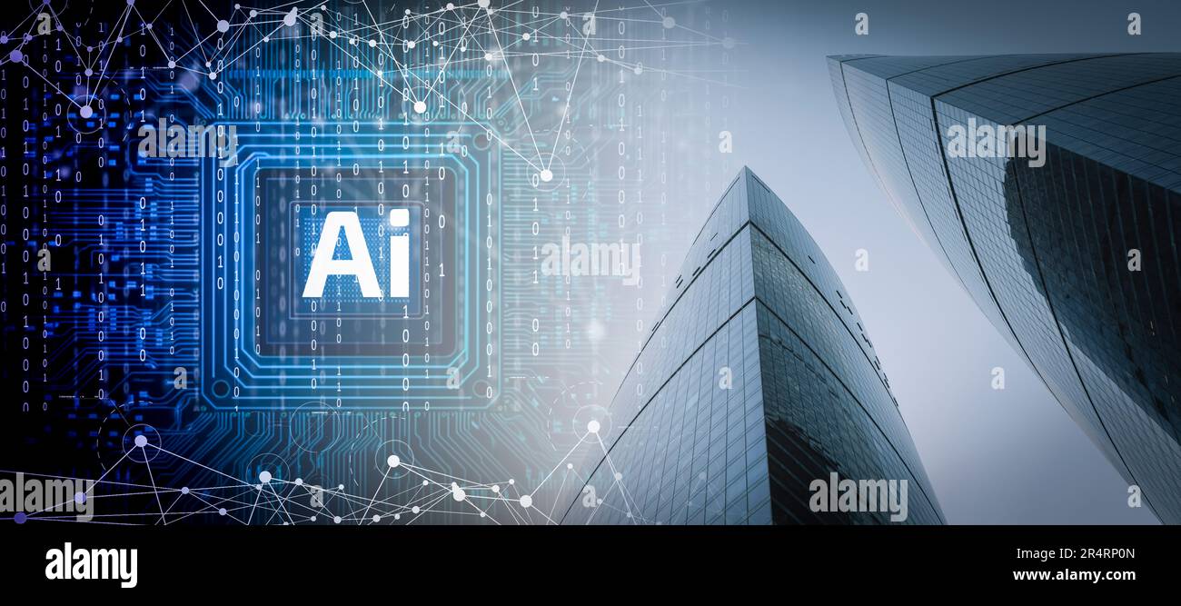 Ai technology city landscape. Futuristic big data city with transport ...