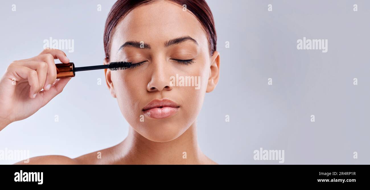 Eyelash extension, mockup or girl with mascara makeup, cosmetics or ...