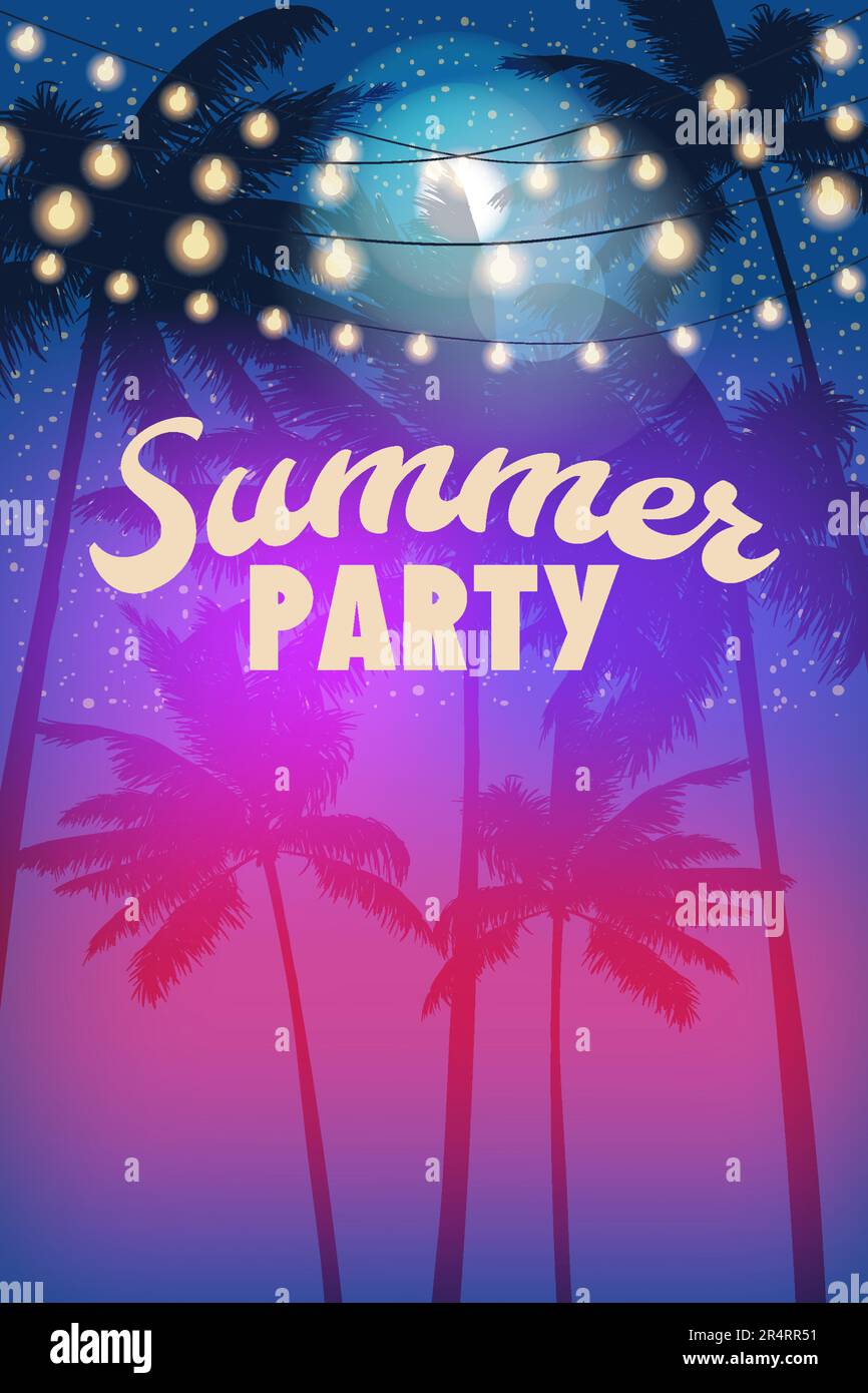 Summer Party Night Beach Poster Template Design Palms Party Flyer