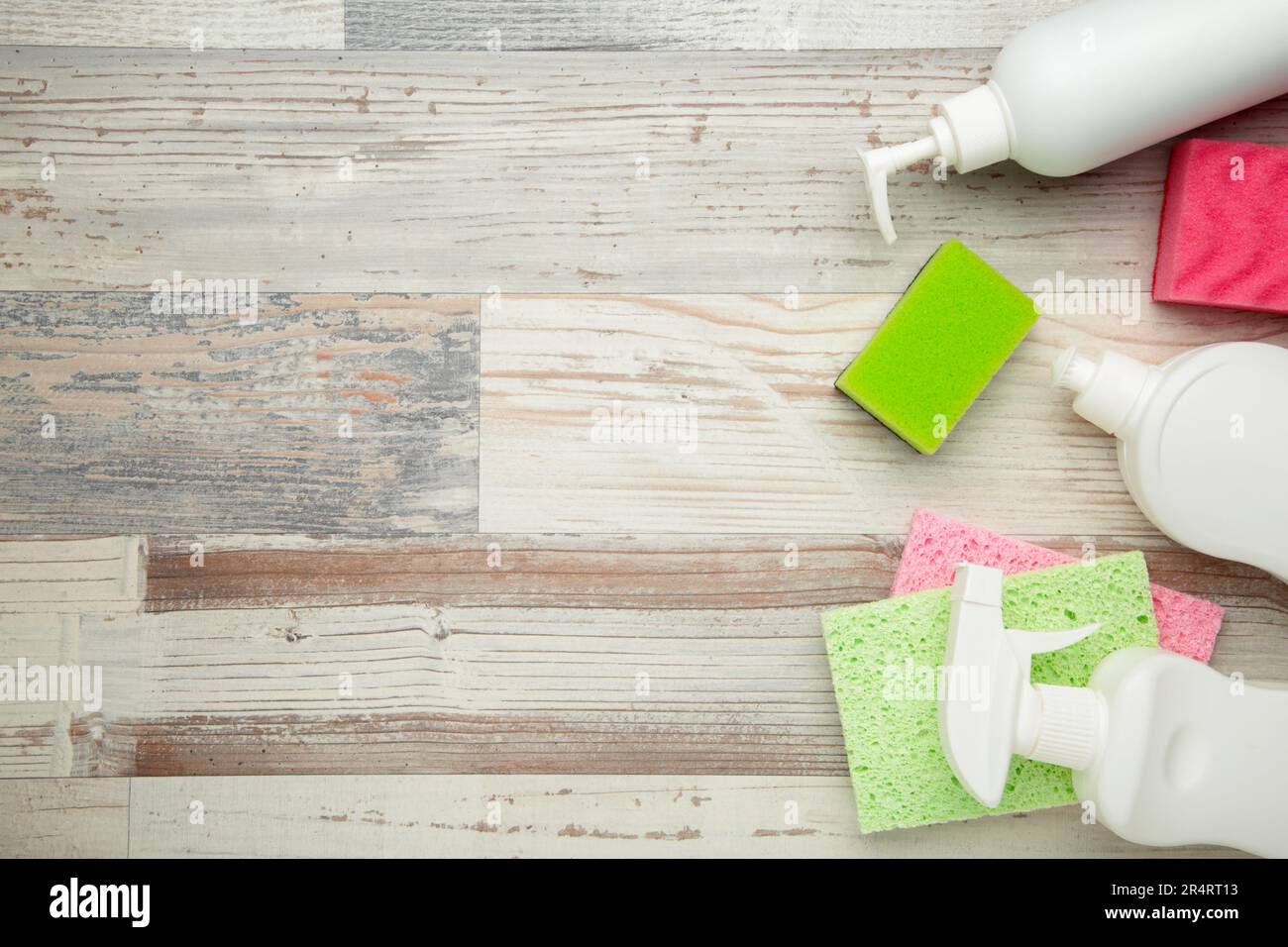 Cleaning Set. Yellow and white tools for cleaning. Cleaning agents ...