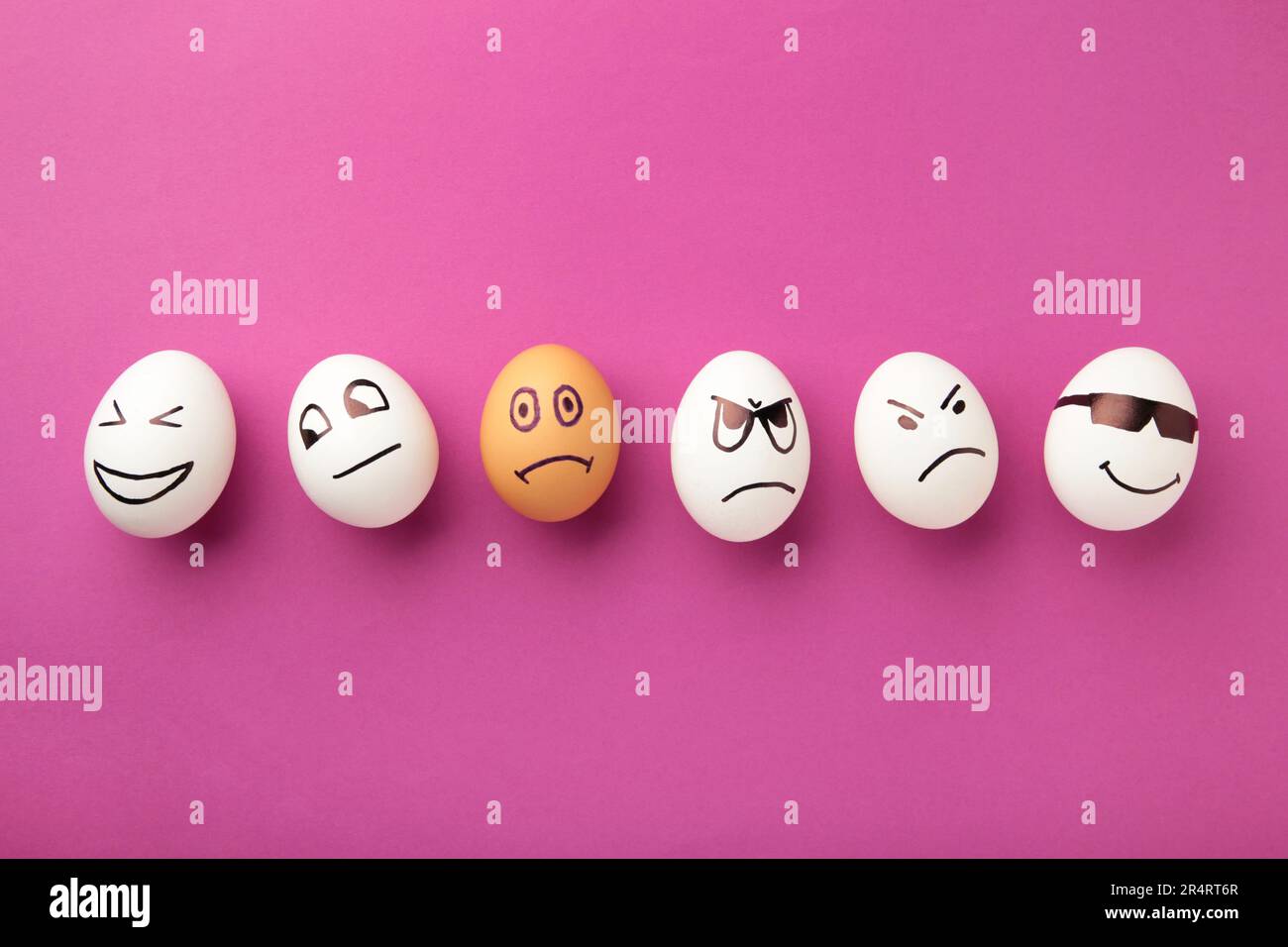 Eggs with different emotions on his face. Easter composition with copy ...