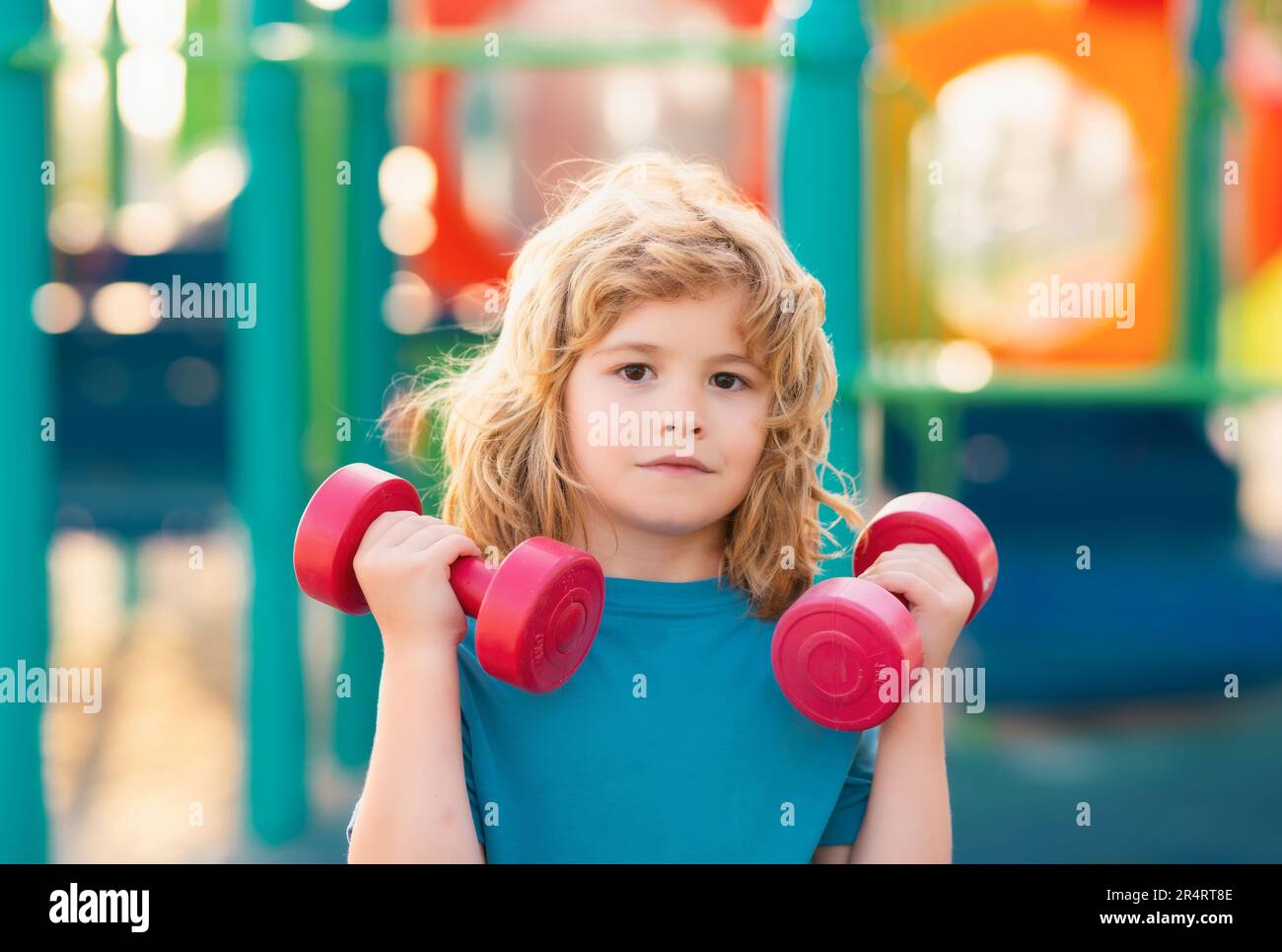 Summer sport, kids sport training on playground. Sport activities at leisure with children ...