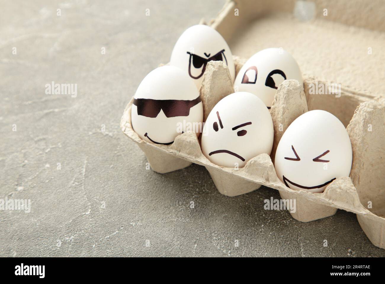 Eggs with different emotions on his face. Easter composition with copy ...