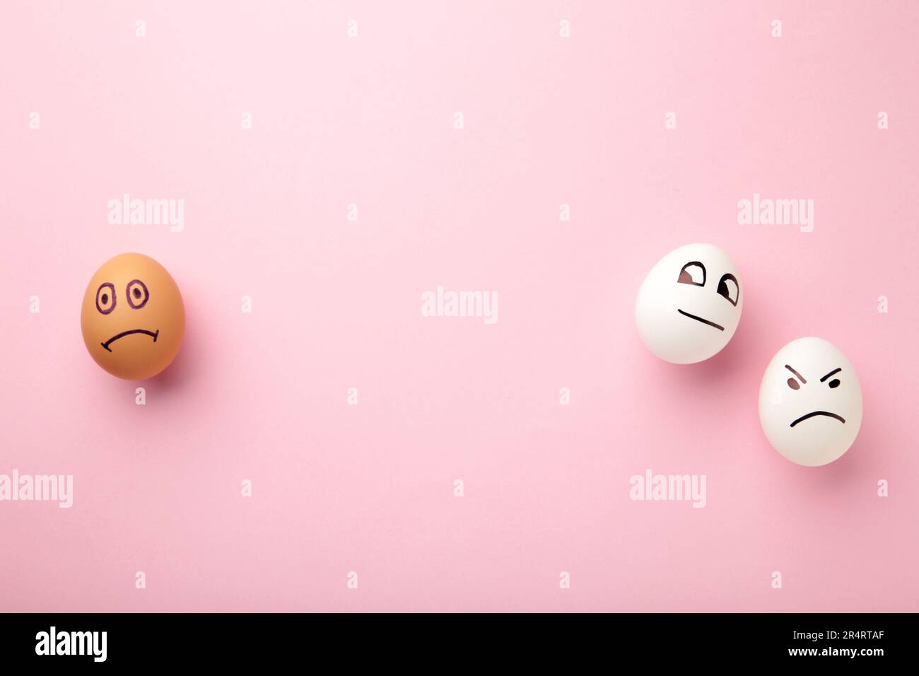 Eggs with different emotions on his face. Easter composition with copy ...