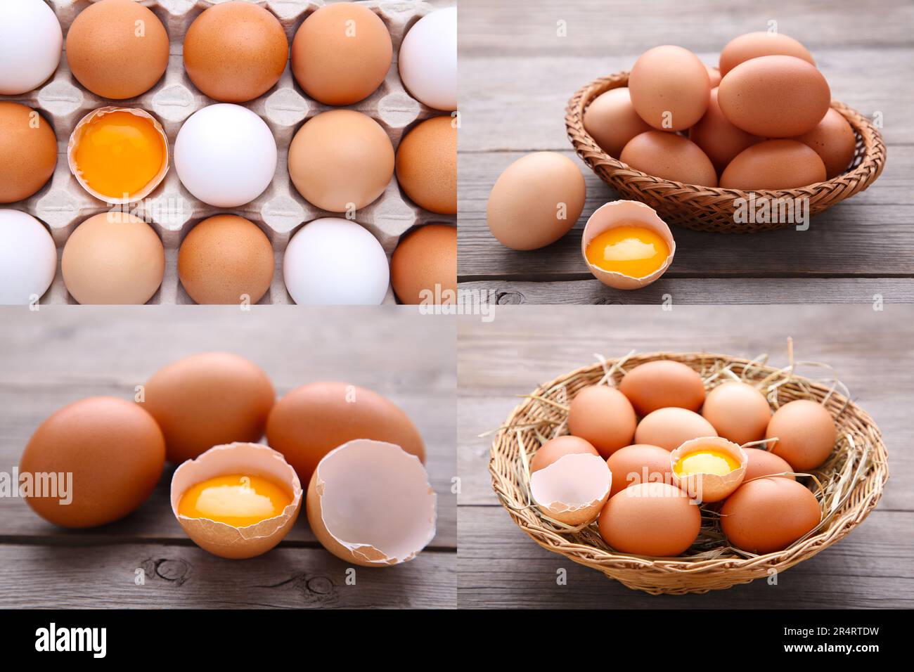 Collage of eggs on grey background. Set of foto with eggs. Top view ...
