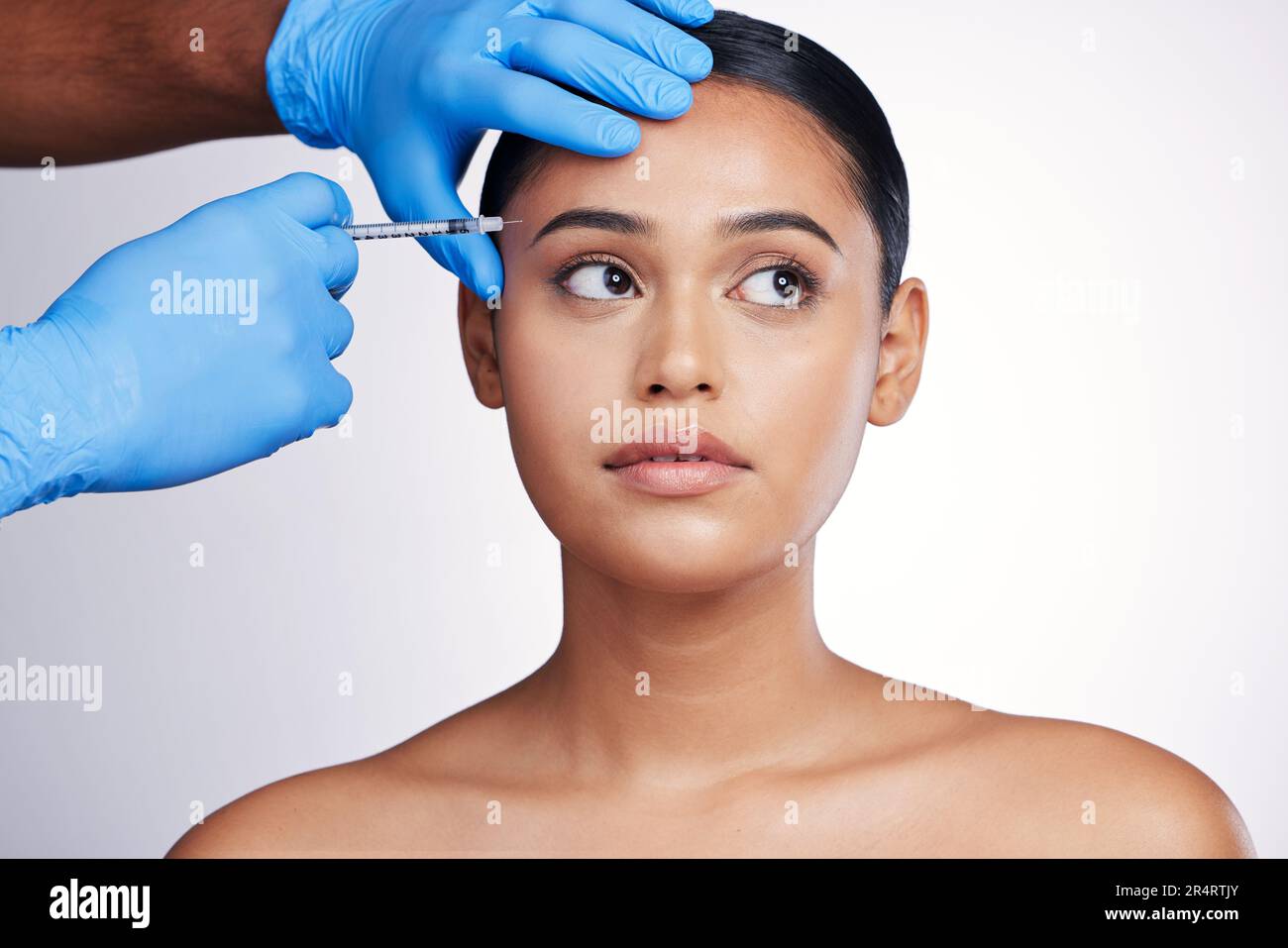 Face injection, beauty and skincare with woman, cosmetic treatment and ...