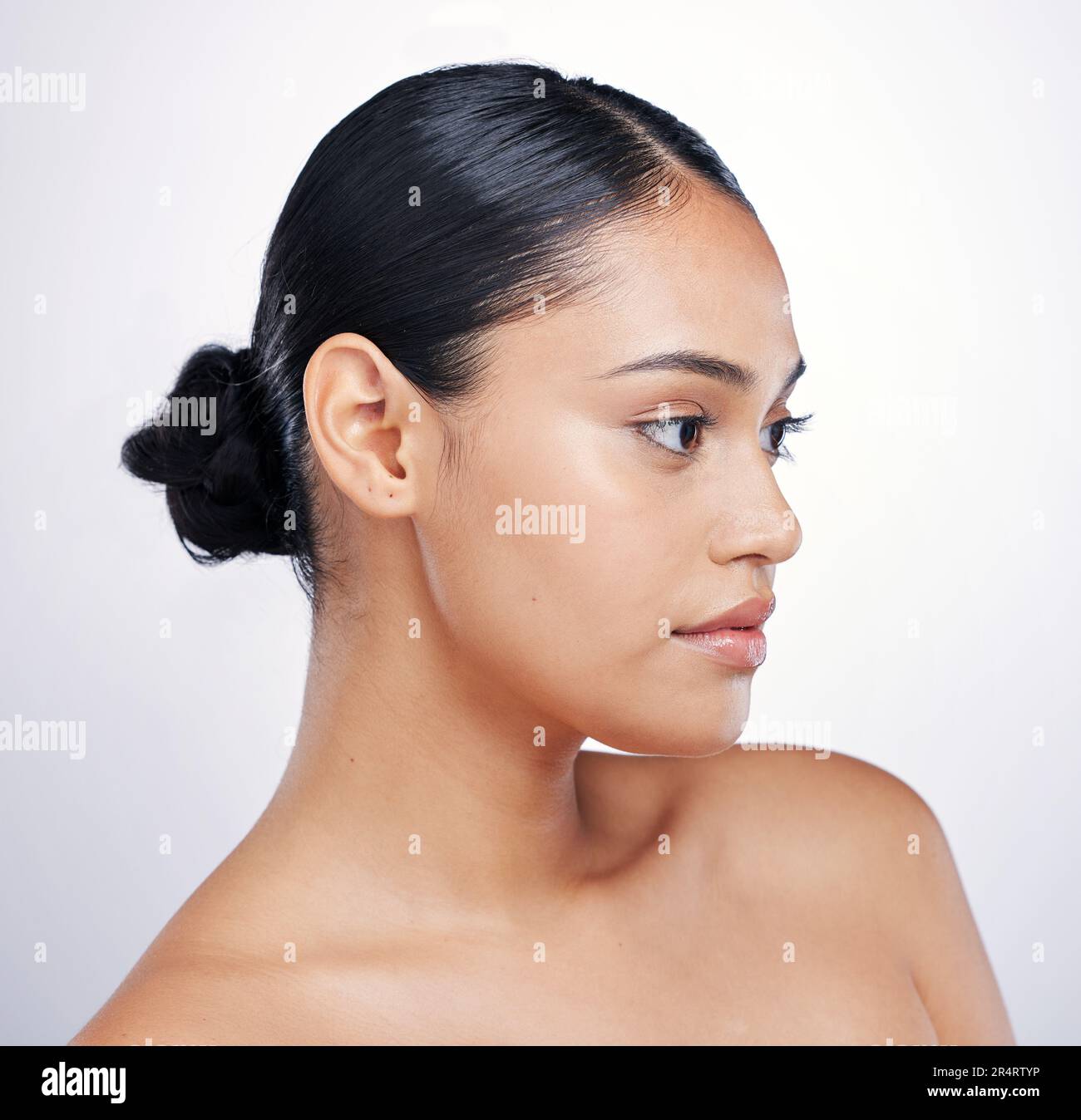 Woman, face and beauty with skincare in profile, natural cosmetics and ...