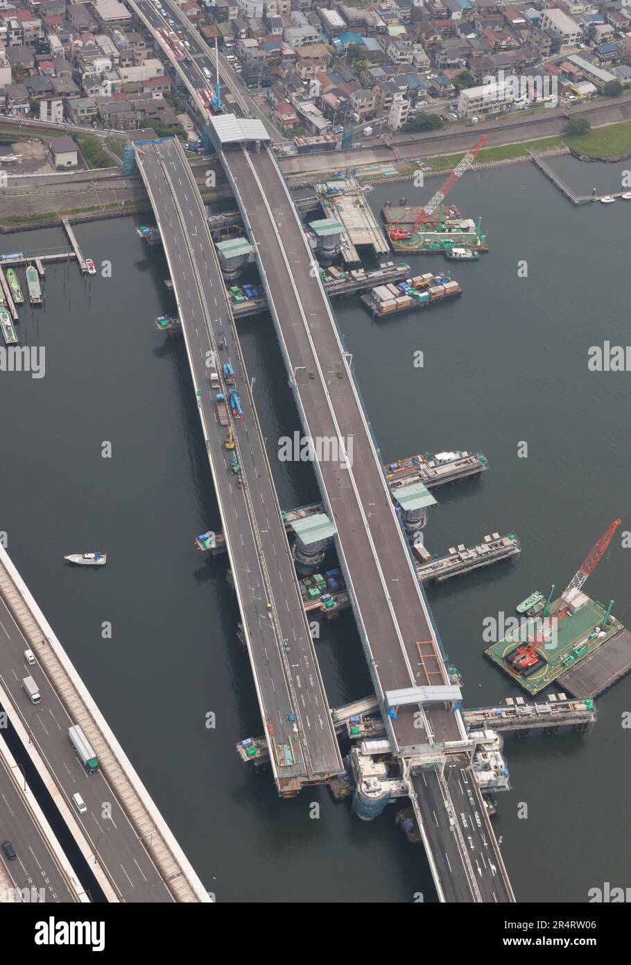 An aerial photo taken from Yomiuri's helicopter shows new bridge ...