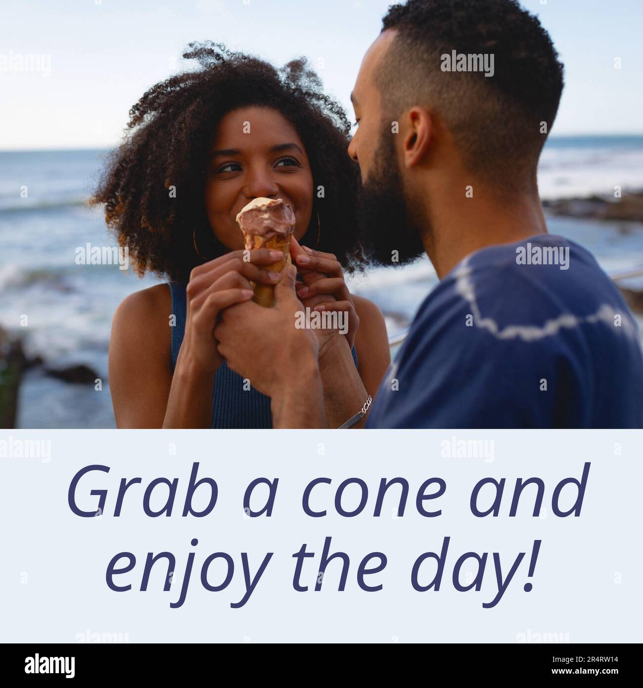 Composition of grab a cone and enjoy the day text over african american ...