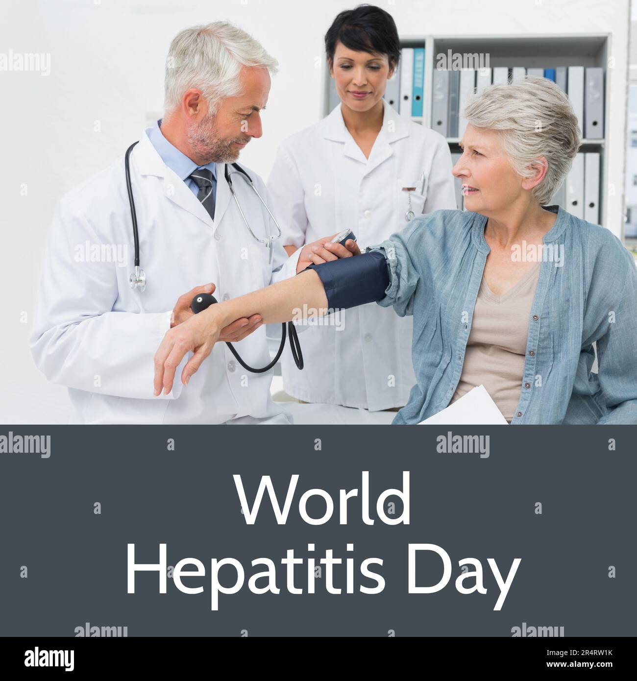 Composition of world hepatitis day text over caucasian male doctor ...