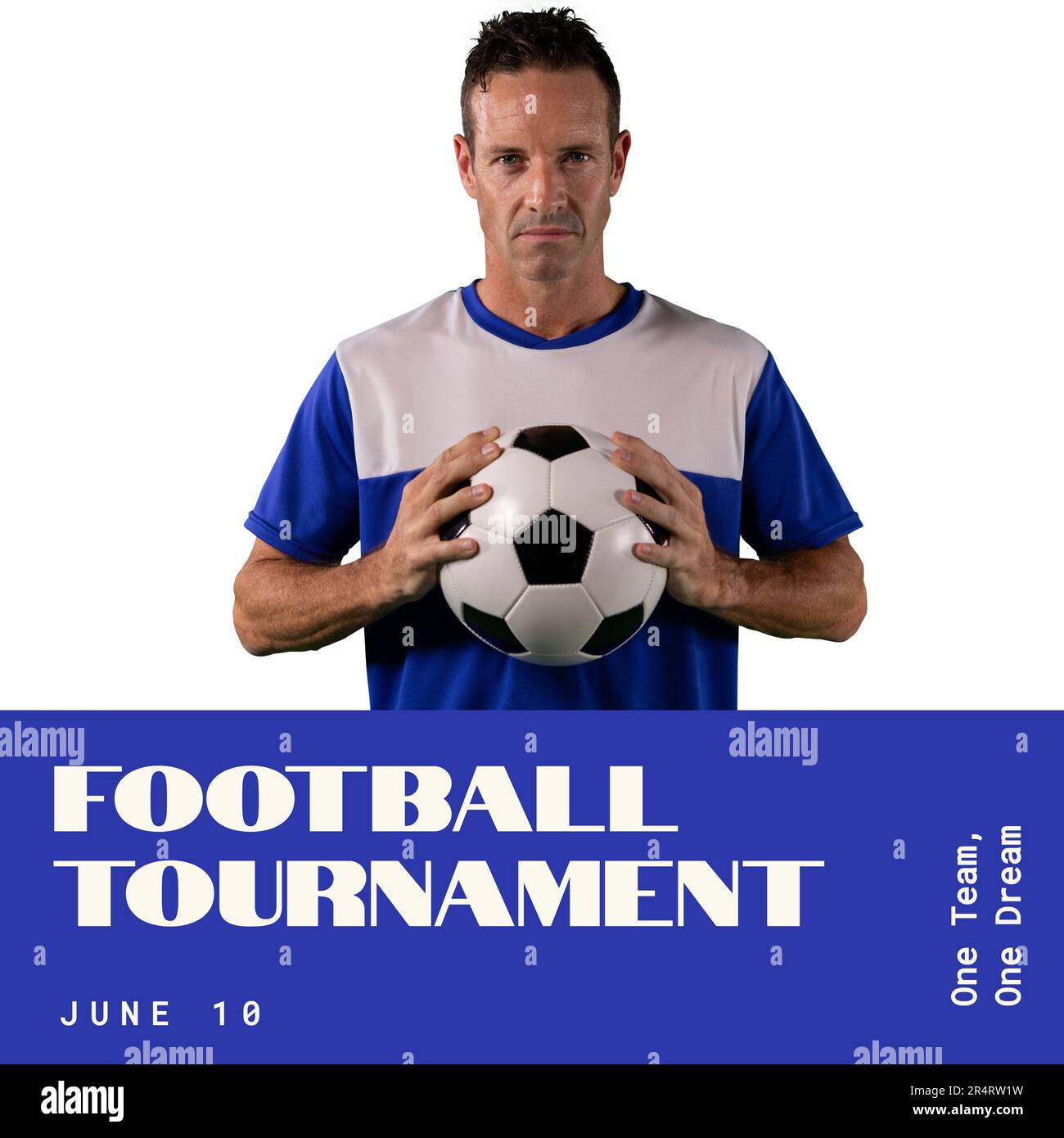 Composition of football tournament text over caucasian male soccer ...