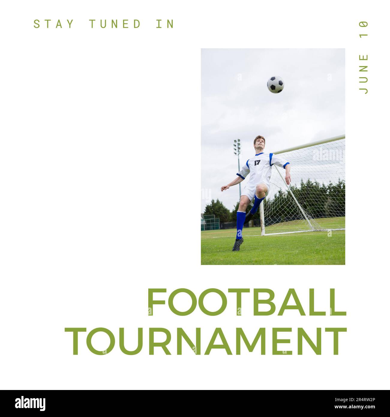 Composition of football tournament text over caucasian male soccer ...